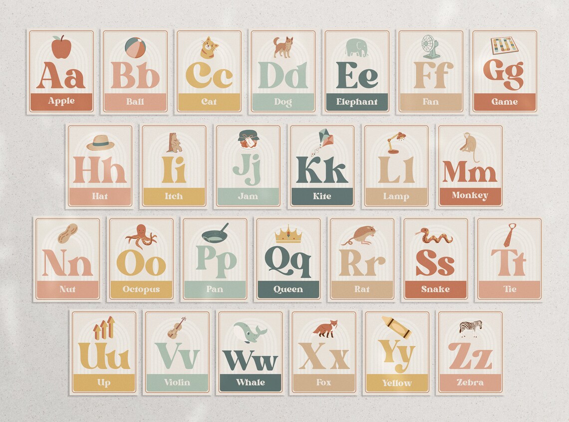 Alphabet Classroom Editable Posters Letter Printables Boho - Etsy