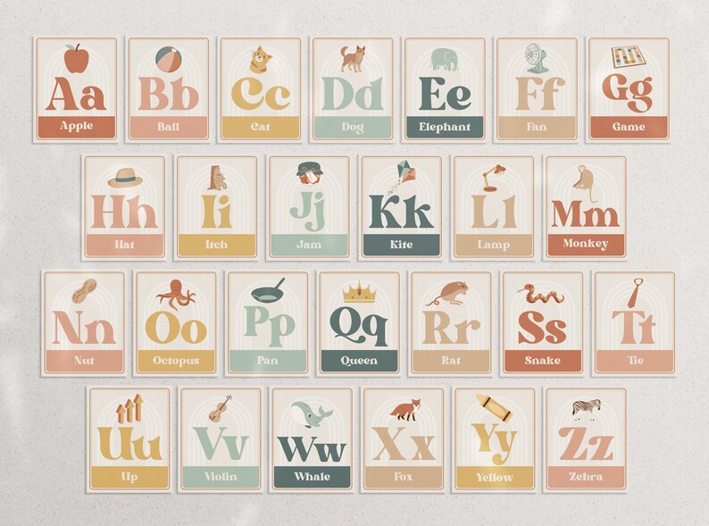 Alphabet Classroom Editable Posters Letter Printables Boho - Etsy