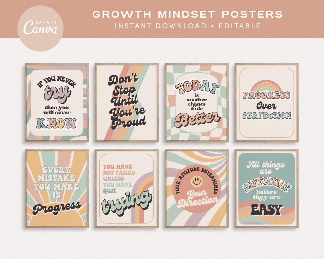 Growth Mindset Editable Classroom Printable Posters Groovy - Etsy