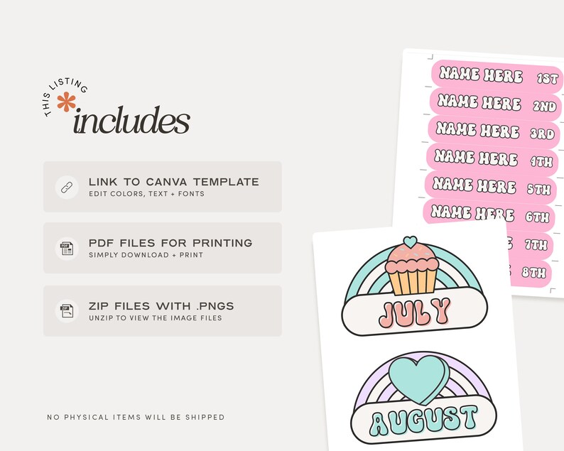 Classroom Birthday Printable Display, Editable in Canva, Groovy Pastel ...