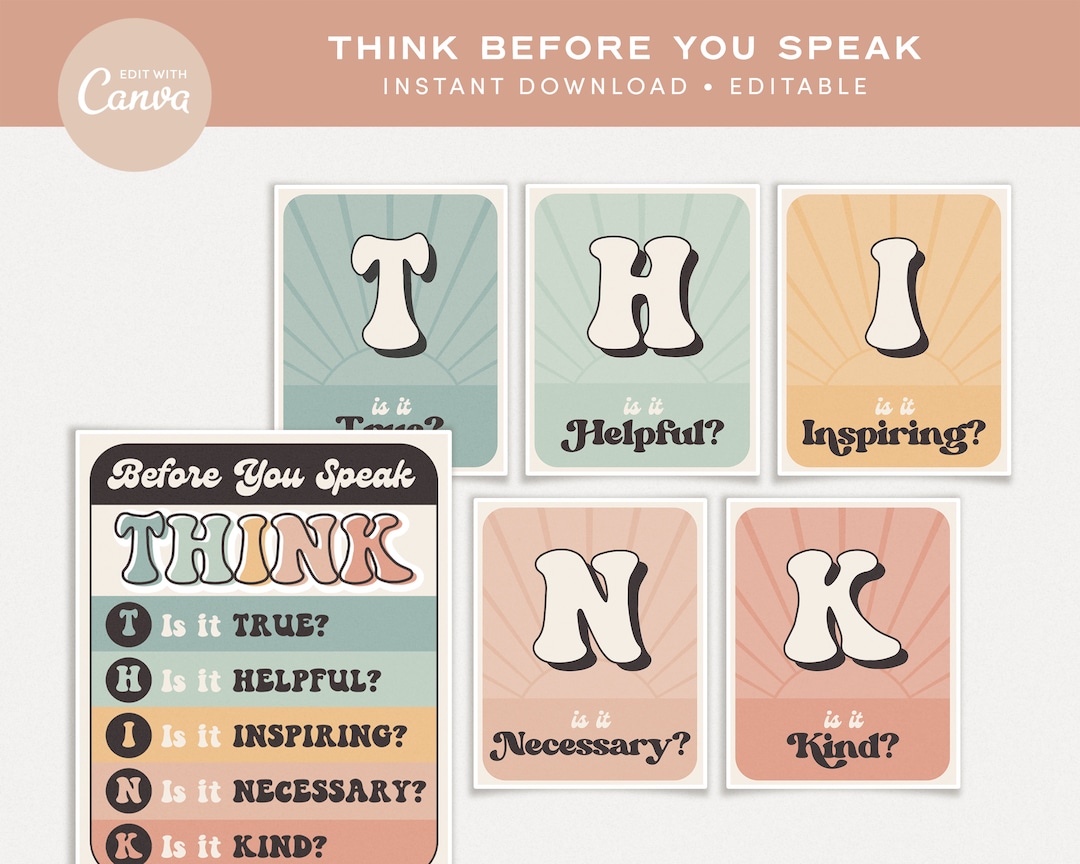 Editable Think Classroom Printable Posters Think Before You - Etsy