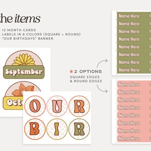 Classroom Birthday Printable Display, Editable in Canva, Groovy Retro ...