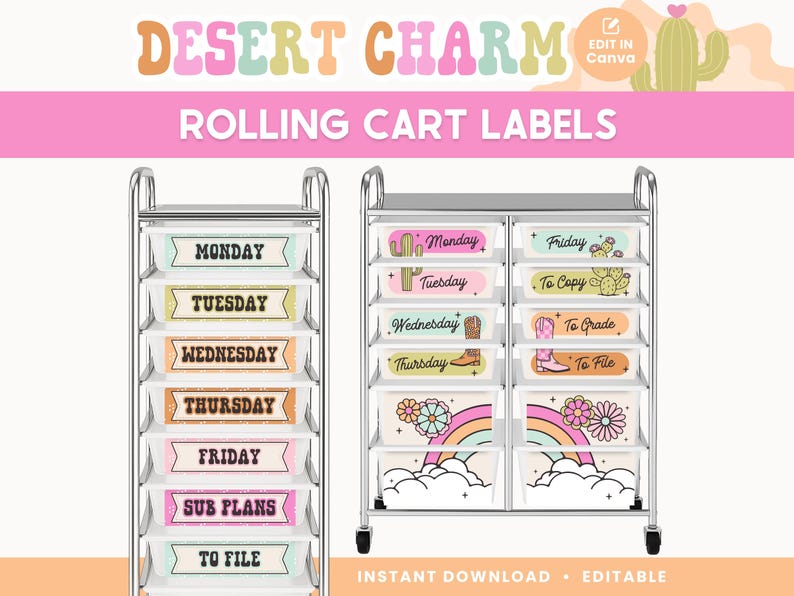 Classroom Rolling Trolley Cart Labels, Editable Teacher Drawer Filing ...
