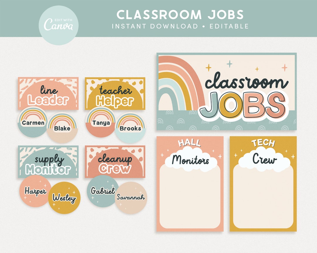 Editable Classroom Job Display, Modern Cute Classroom Decor, Canva ...