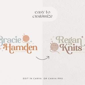 Editable Logo Design, DIY Canva Modern Boho Knitting Logo, Retro Knit ...