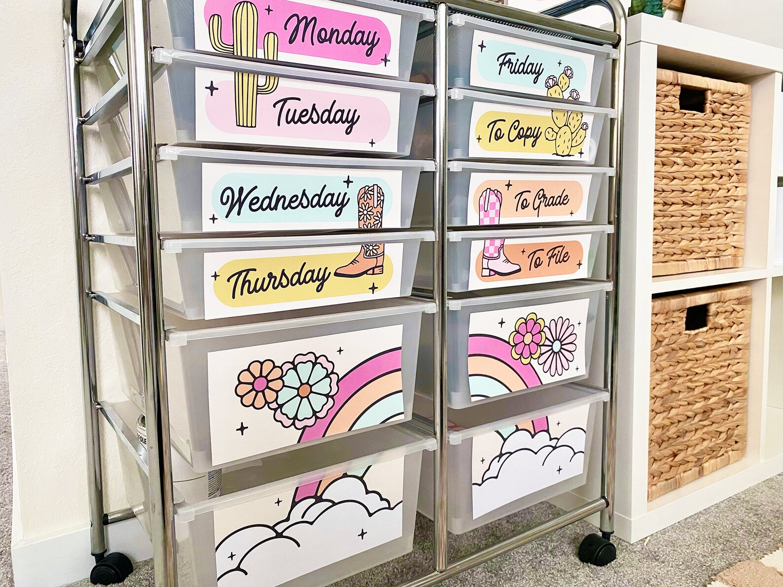 Classroom Rolling Trolley Cart Labels, Editable Teacher Drawer Filing ...