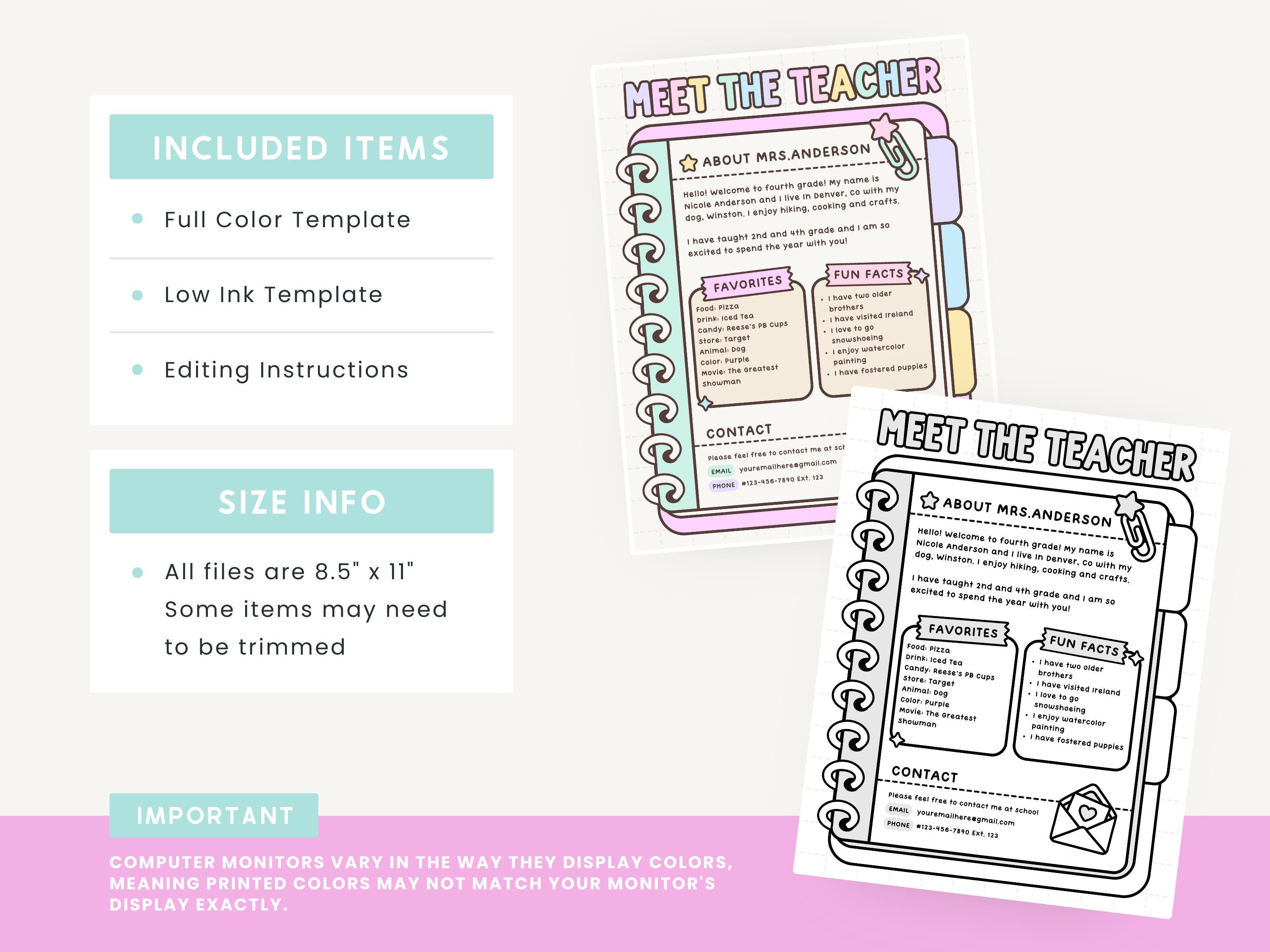 Meet the Teacher Classroom Printable Template, Teacher Introduction ...