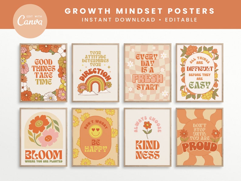 Growth Mindset Editable Classroom Printable Posters Retro - Etsy