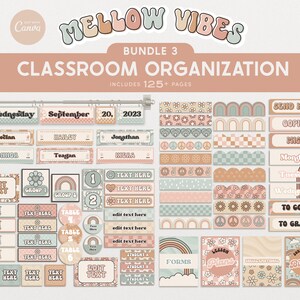 Editable Classroom Organization Pastel Retro Bundle, Printable Canva ...