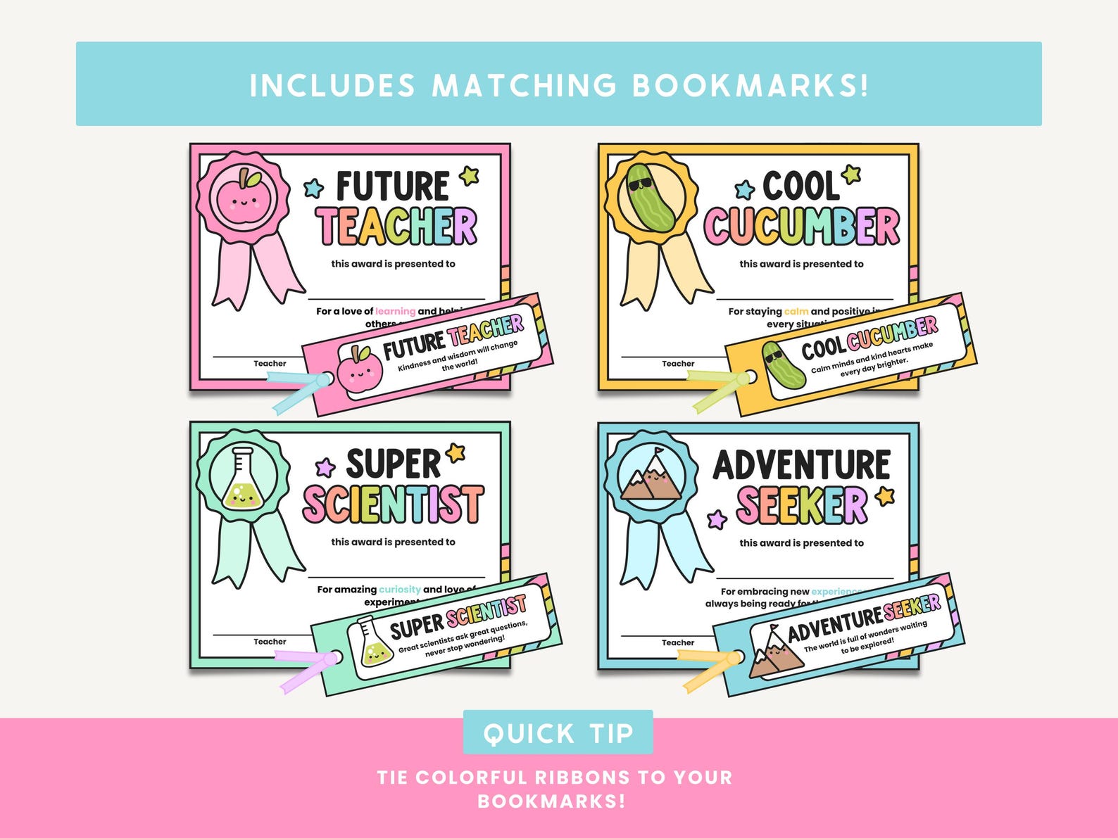 Editable Classroom End of Year Awards & Matching Bookmarks | Student ...