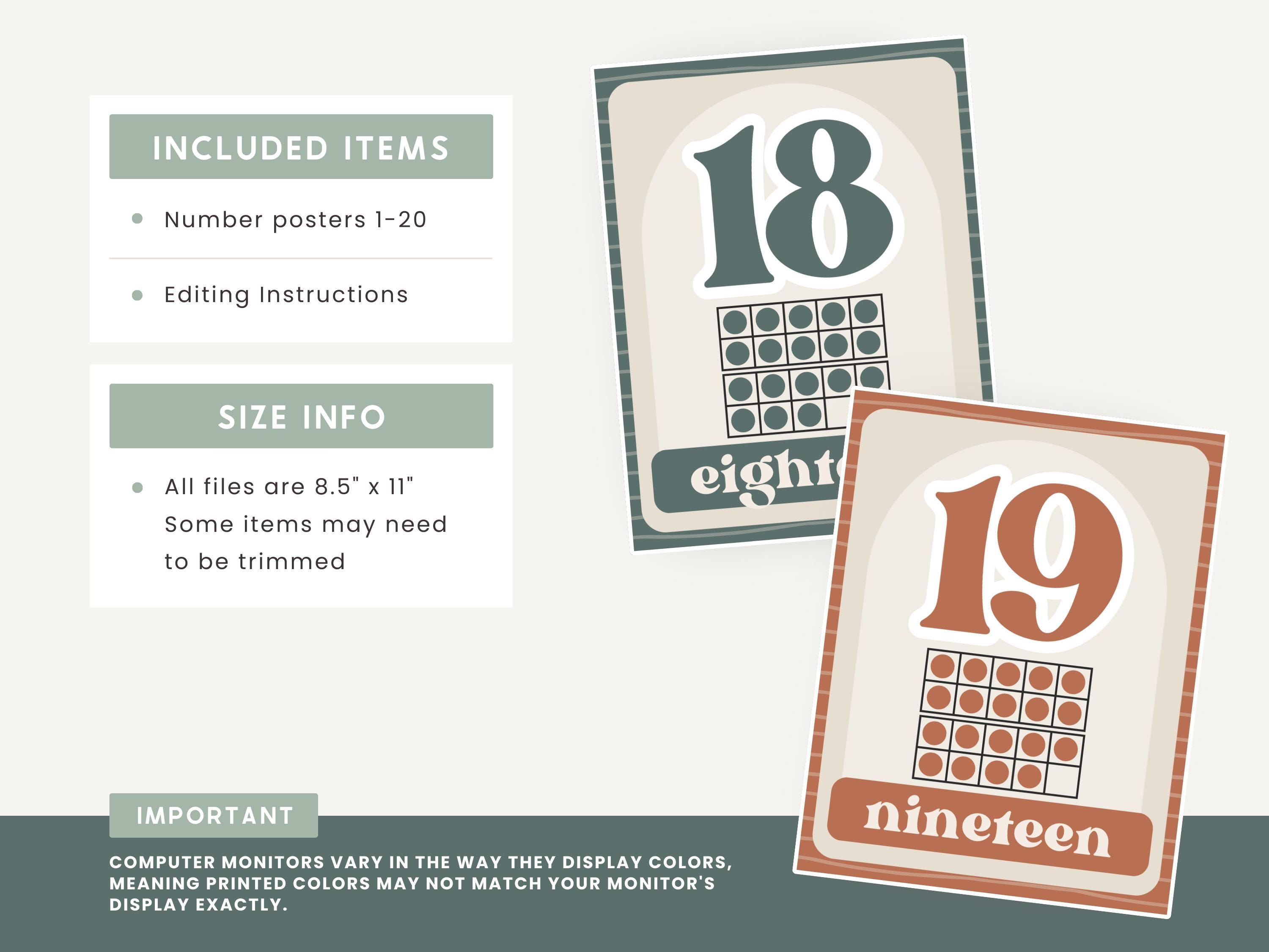 Number Ten Frames Classroom Editable Posters, Modern Boho Counting ...