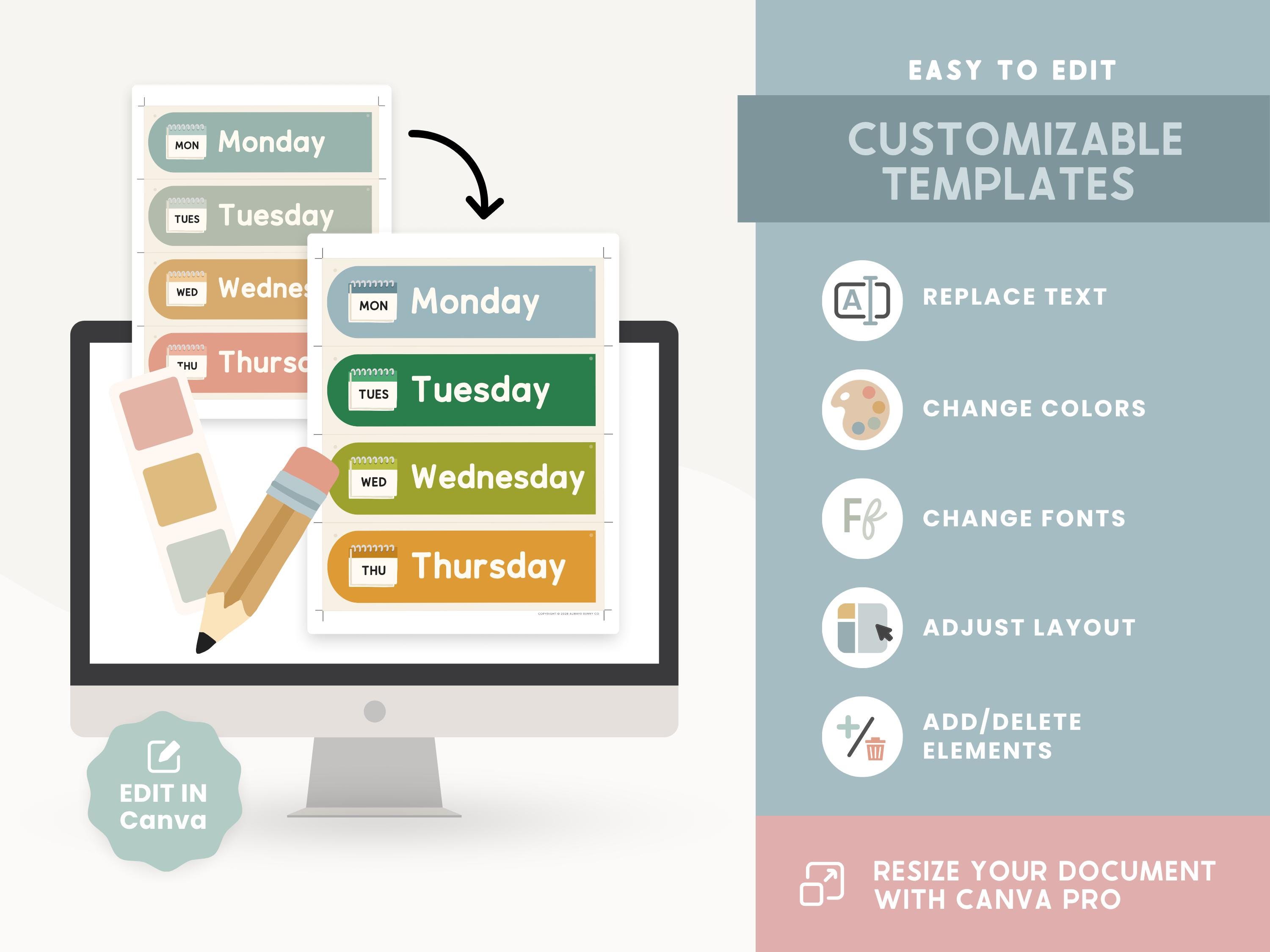 Classroom Flip Calendar Editable Canva | Calming Hues Classroom Decor ...