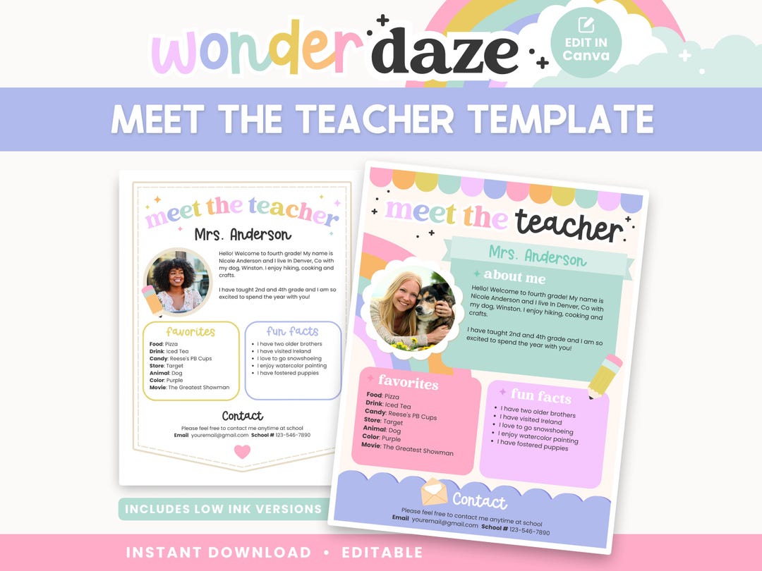 Meet the Teacher Classroom Printable Template, Teacher Introduction ...