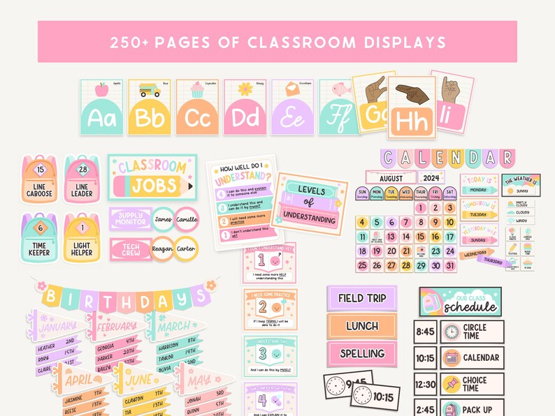 Editable Classroom Display Printable Bundle, Bright Pastels Alphabet ...
