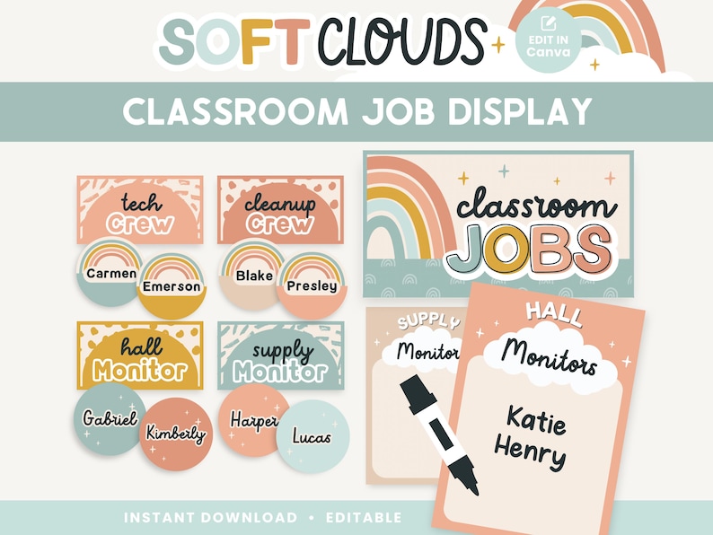Editable Classroom Job Display, Modern Cute Classroom Decor, Canva ...