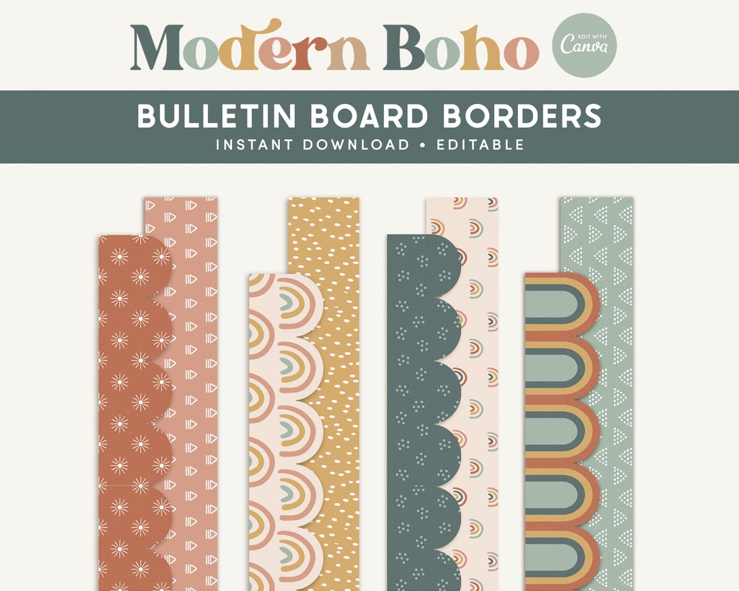 Classroom Bulletin Board Borders, Editable Canva Templates, Boho Modern ...