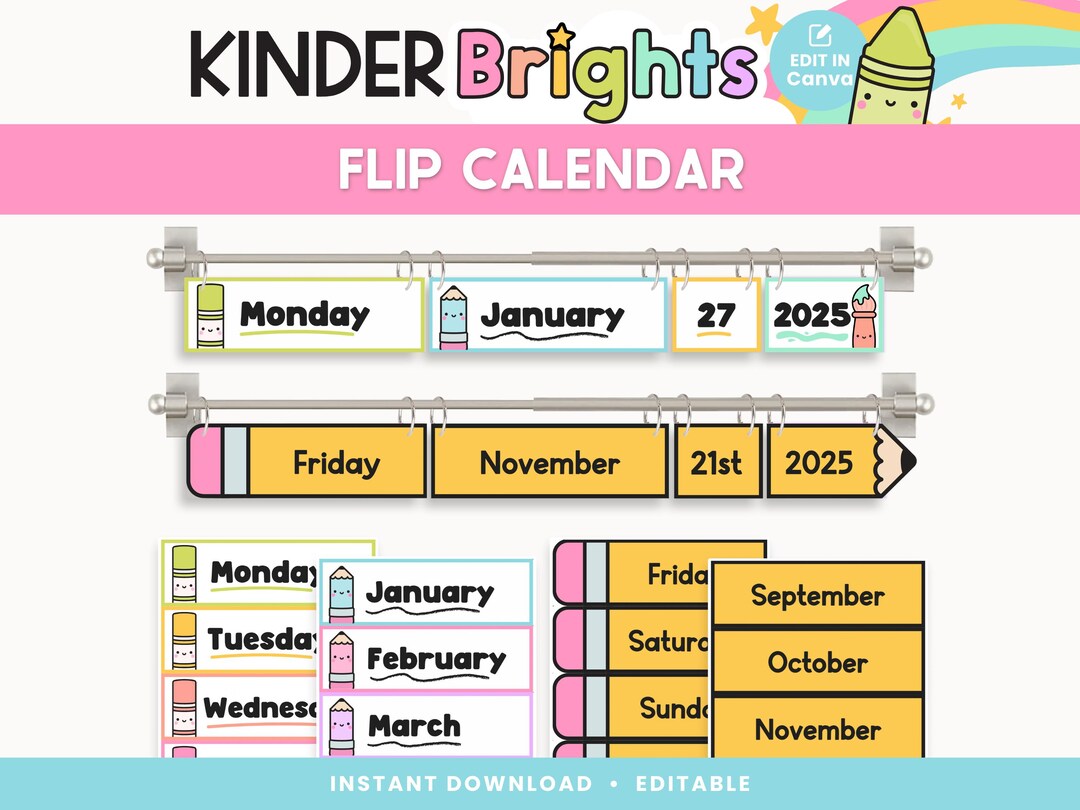 Classroom Flip Calendar Display, Bright Primary Classroom Decor ...