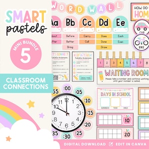 Editable Classroom Connections Printable Bundle, Bright Pastel Word ...