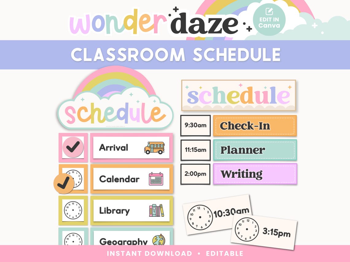 Editable Visual Schedule Cards | Colorful Classroom Timetable Display ...