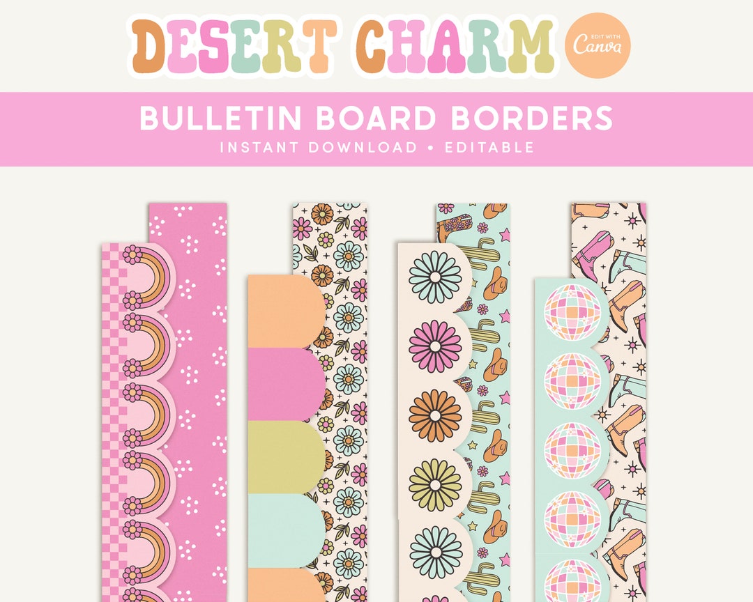 Classroom Bulletin Board Borders, Editable Canva Templates, Bright ...