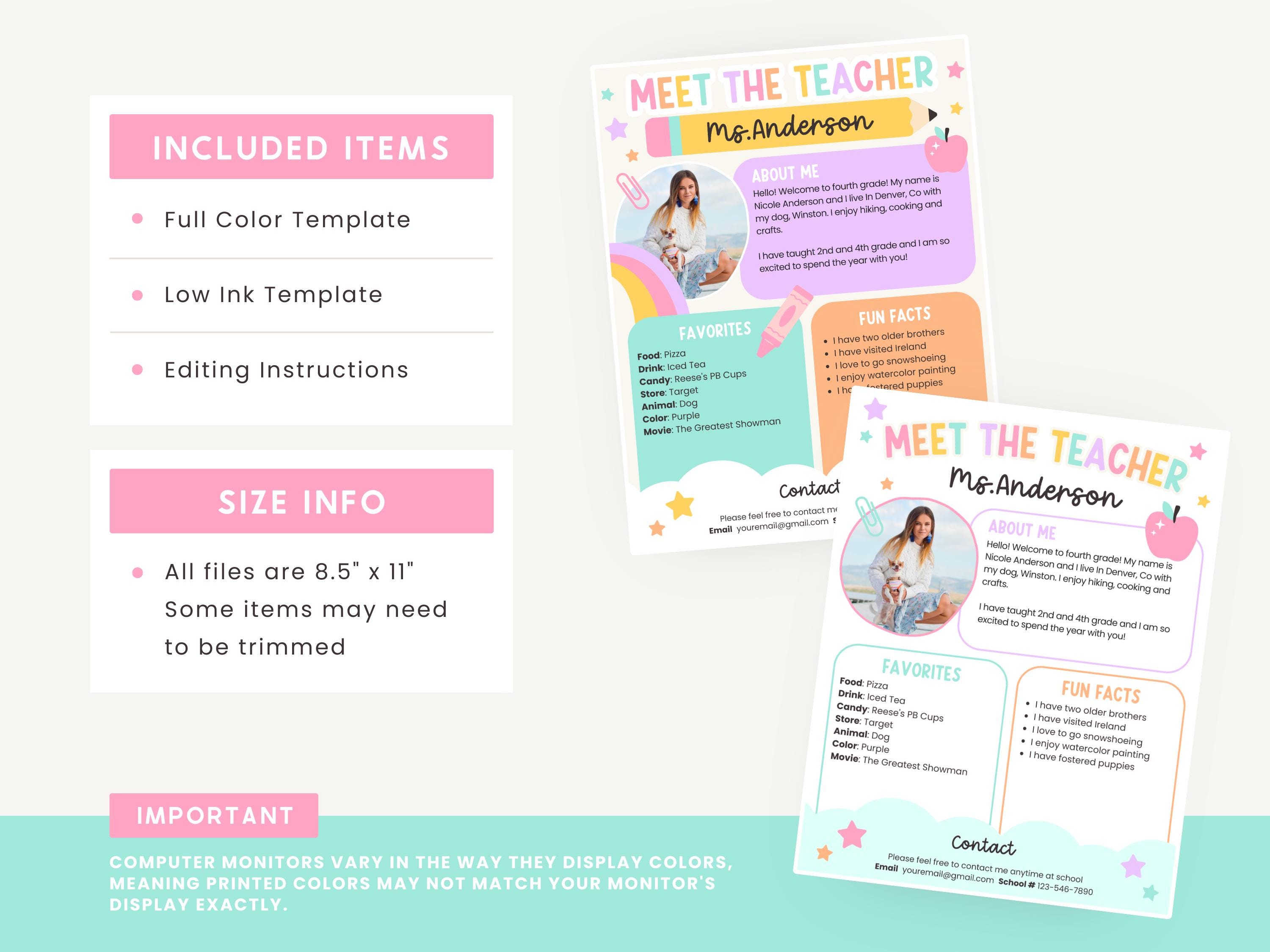 Meet the Teacher Classroom Printable Template, Teacher Introduction ...