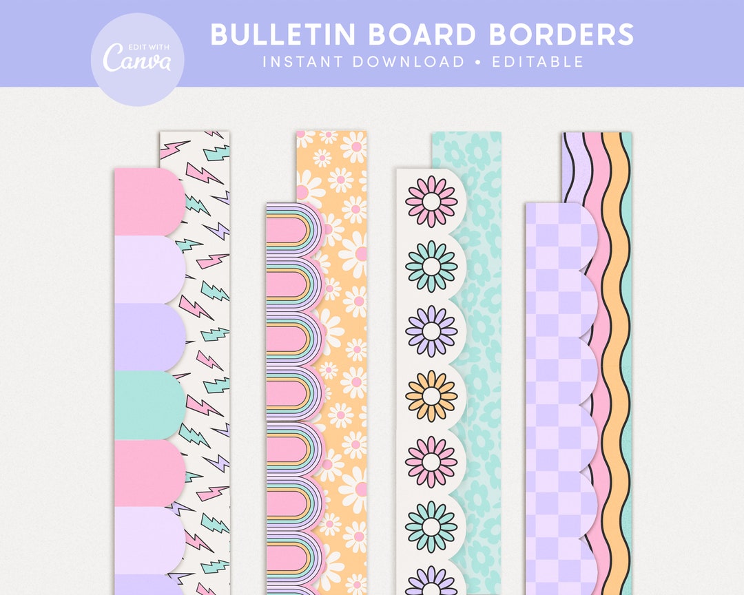 Classroom Bulletin Board Borders, Editable Canva Templates, Pastel ...