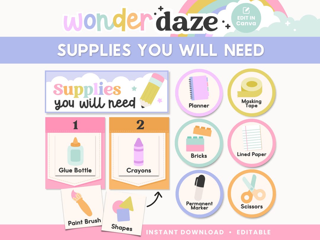 Editable Classroom Supply Cards | Supplies You Will Need Display ...