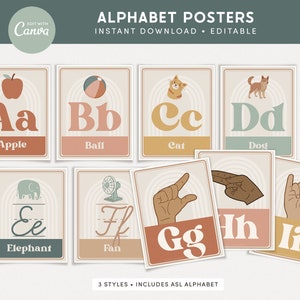 Alphabet Classroom Editable Posters, Letter Templates, Boho Canva ...