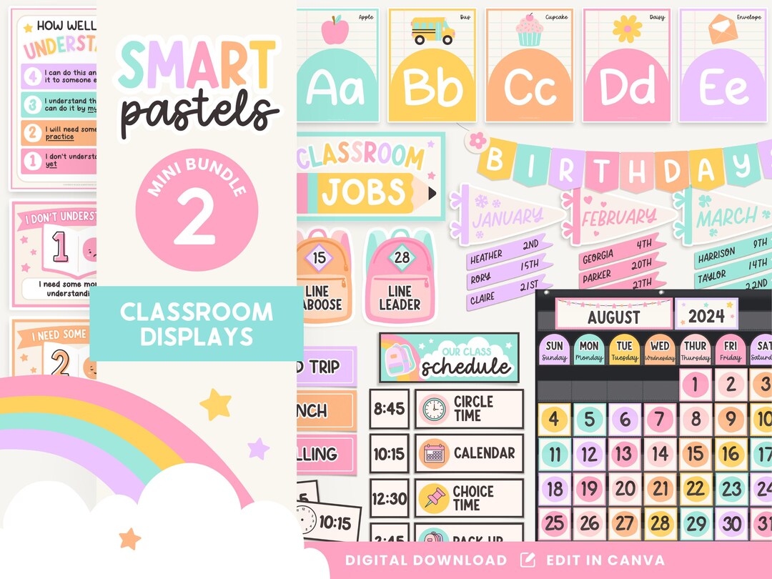 Editable Classroom Display Printable Bundle, Bright Pastels Alphabet ...