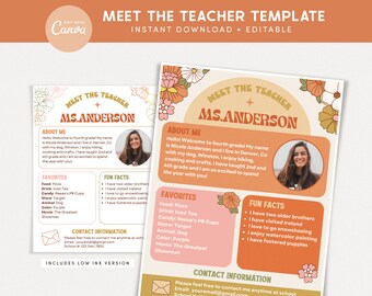 A4 Meet the Teacher Classroom Print at Home Boho Canva Template Teacher ...