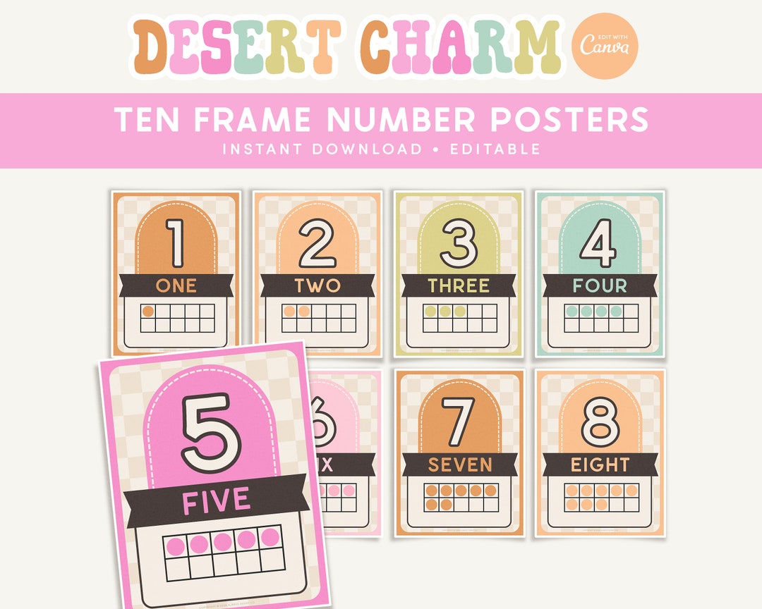 Number Ten Frames Classroom Editable Posters, Bright Desert Counting ...