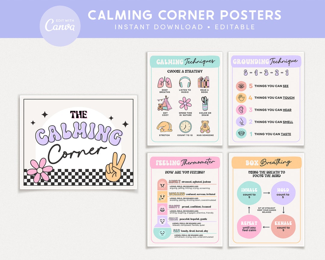 Calming Corner Editable Classroom Printables Calm Down - Etsy