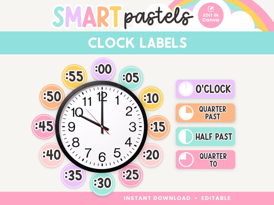 Classroom Clock Display Labels Printable Display, Editable in Canva ...
