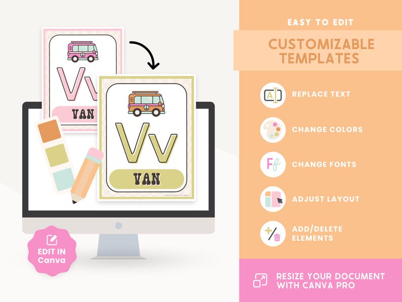 Alphabet Classroom Editable Posters, Bright Letter Templates, Desert ...