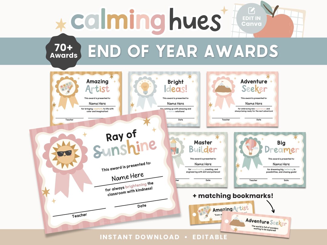 Editable Classroom End of Year Awards & Matching Bookmarks | Student ...
