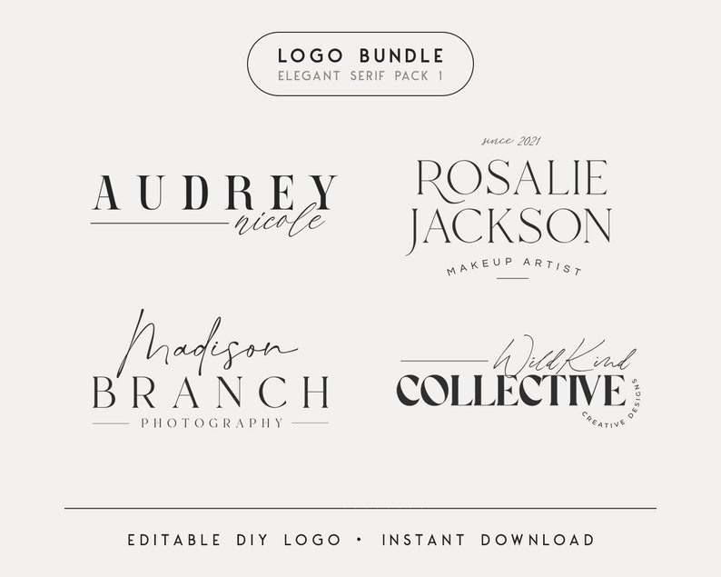 Editable Logo Design, DIY Elegant Serif Logo Bundle, Photography ...