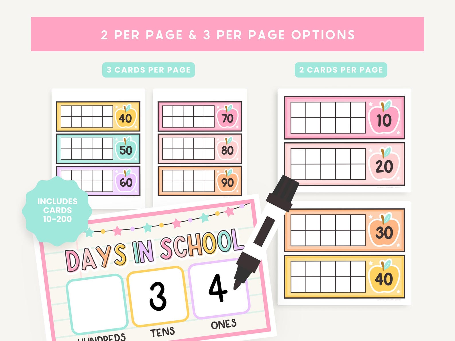 Classroom Days in School Ten Frames Printable Display, Editable in ...