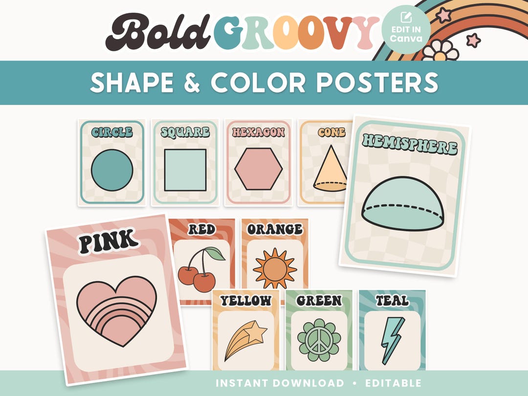 Classroom Shapes and Colors Printable Display, Editable in Canva ...