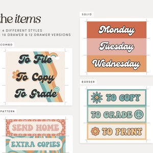 Classroom Rolling Trolley Cart Labels, Groovy Editable Teacher Drawer ...