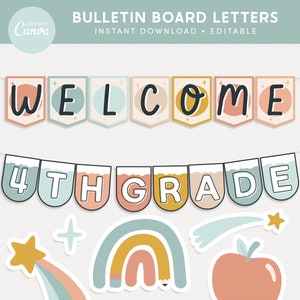 Classroom Bulletin Board Letters, Editable in Canva, Rainbow Pastel ...