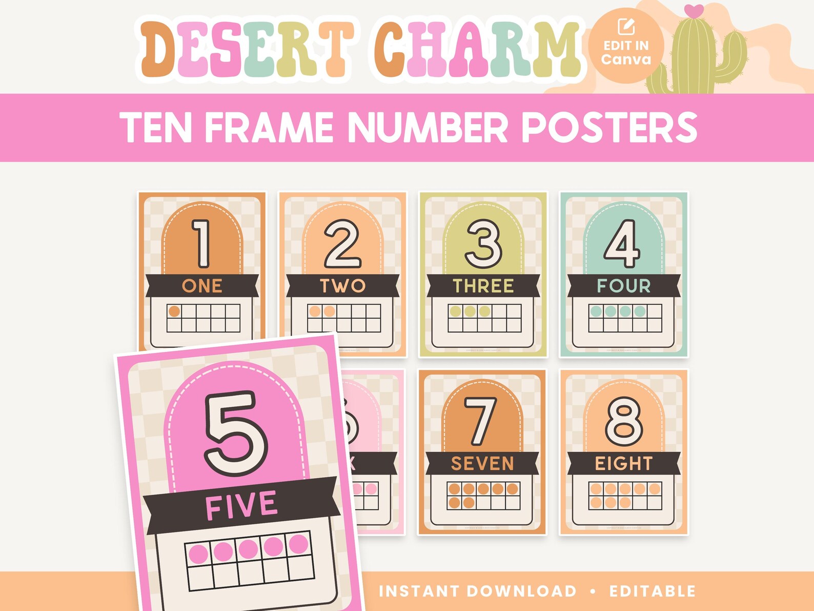Number Ten Frames Classroom Editable Posters, Bright Desert Counting ...
