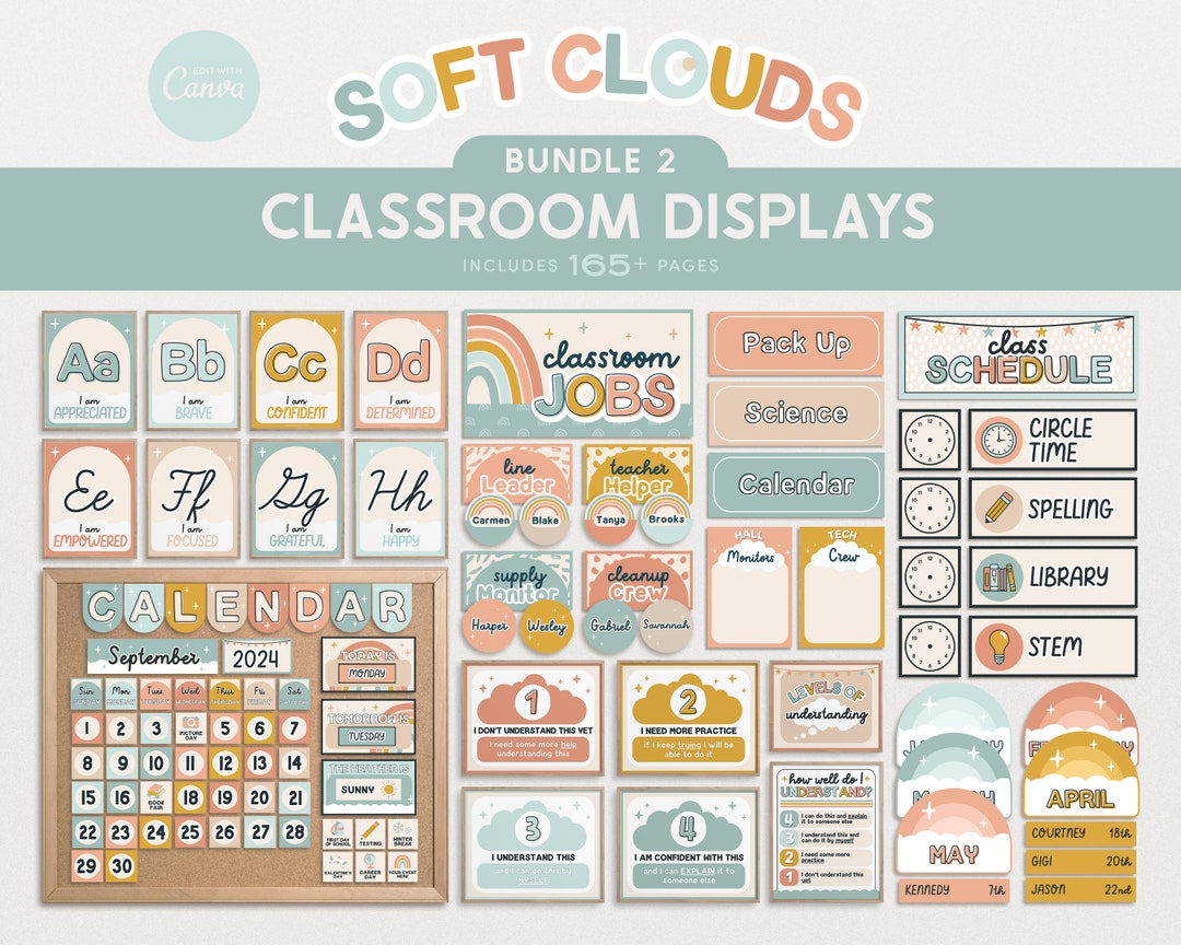 Editable Pastel Classroom Decor, Soft Clouds Printable Teacher Bundle ...