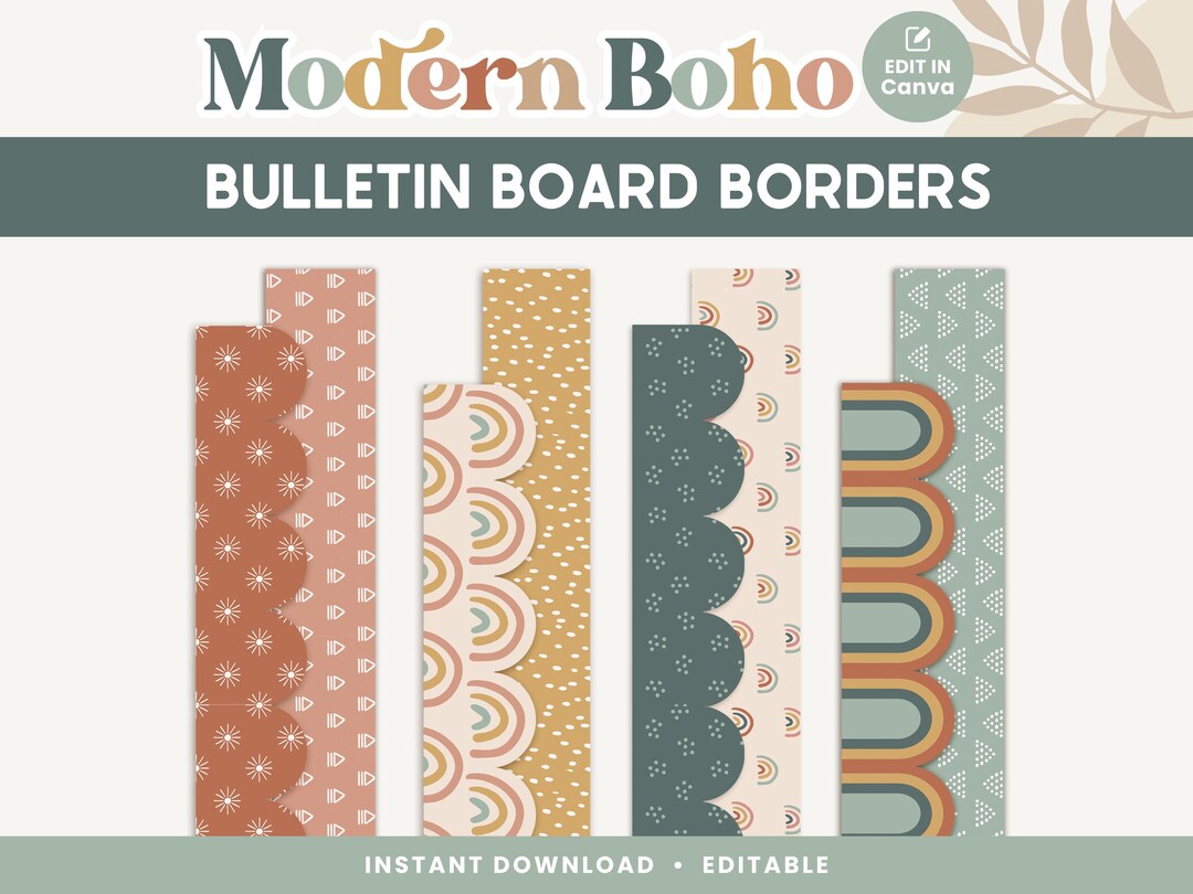 Classroom Bulletin Board Borders, Editable Canva Templates, Boho Modern ...