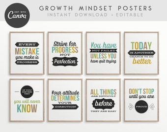Growth Mindset Editable Classroom Printable Posters Elegant - Etsy