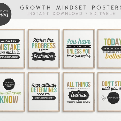 Editable Growth Mindset Classroom Printable Posters Canva - Etsy
