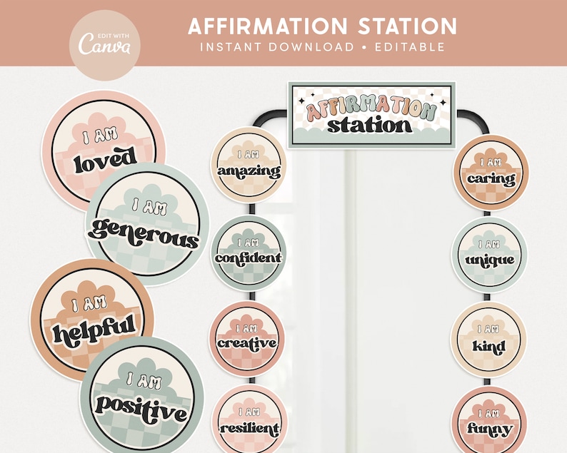 Classroom Affirmation Station Display, Retro Pastel Classroom Decor ...