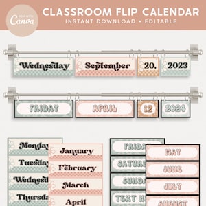 Classroom Flip Calendar Display, Pastel Retro Classroom Decor, Editable ...