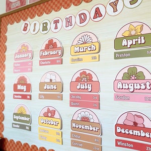 Classroom Birthday Printable Display, Editable in Canva, Groovy Retro ...