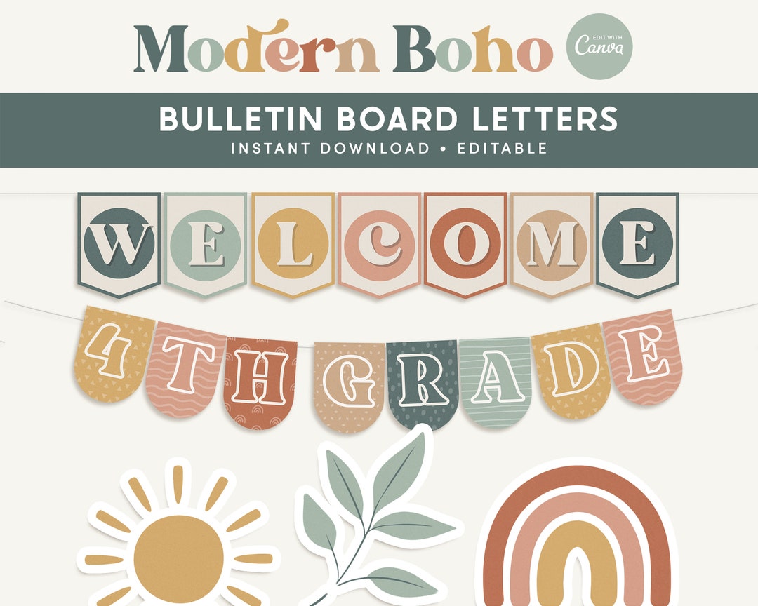 Classroom Bulletin Board Letters, Editable in Canva, Boho Modern ...