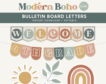 Editable Modern Boho Bulletin Board Letters Template Classroom Decor ...